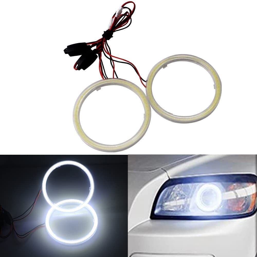 2 Pcs White 80MM Car Angel Eyes Halo Rings COB Light Circle Ring LED Fog Light Bulbs DRL Lamp ...