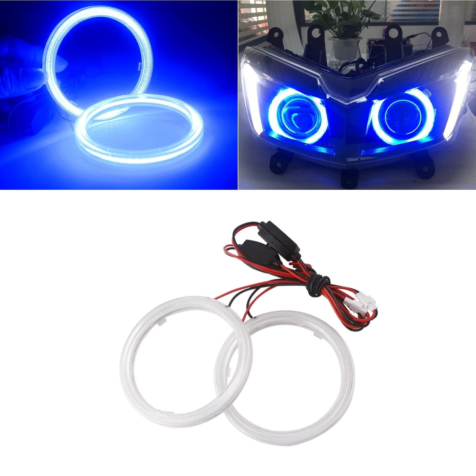 2 Pcs White 80MM Car Angel Eyes Halo Rings COB Light Circle Ring LED ...