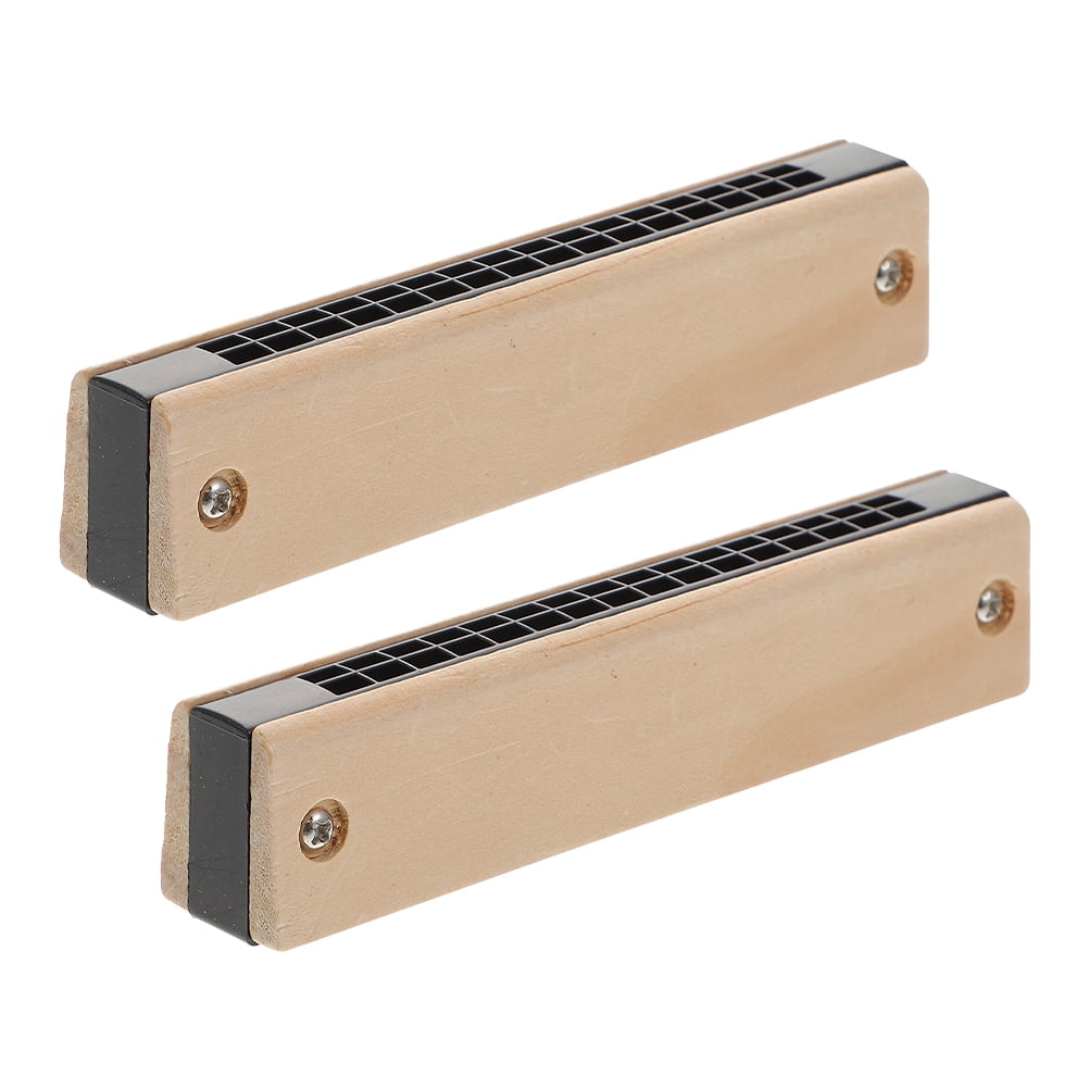 2 Pcs White Body Hamonica Wooden Toys Simple Designs Harmonica ...