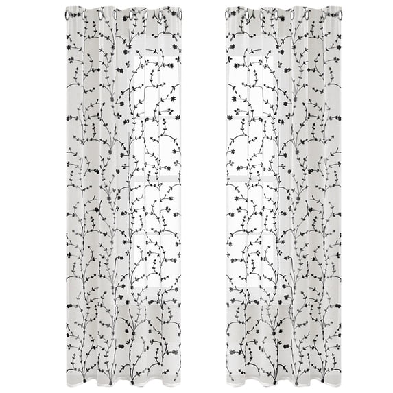 2 Pcs White Embroidered Sheer Curtains 98.43 x 59.06 Inch, Linen ...