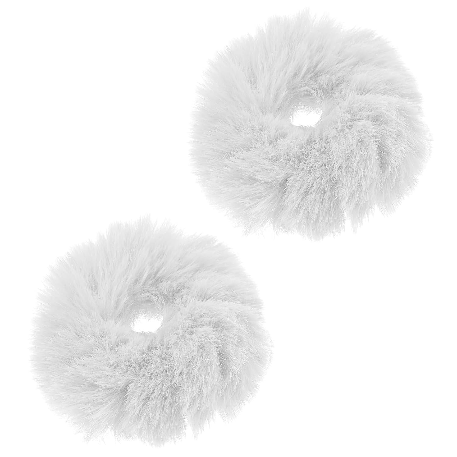 2 Pcs White Scrunchies, Pom Pom Hair Ties Faux Rabbit Fur Fuzzy ...