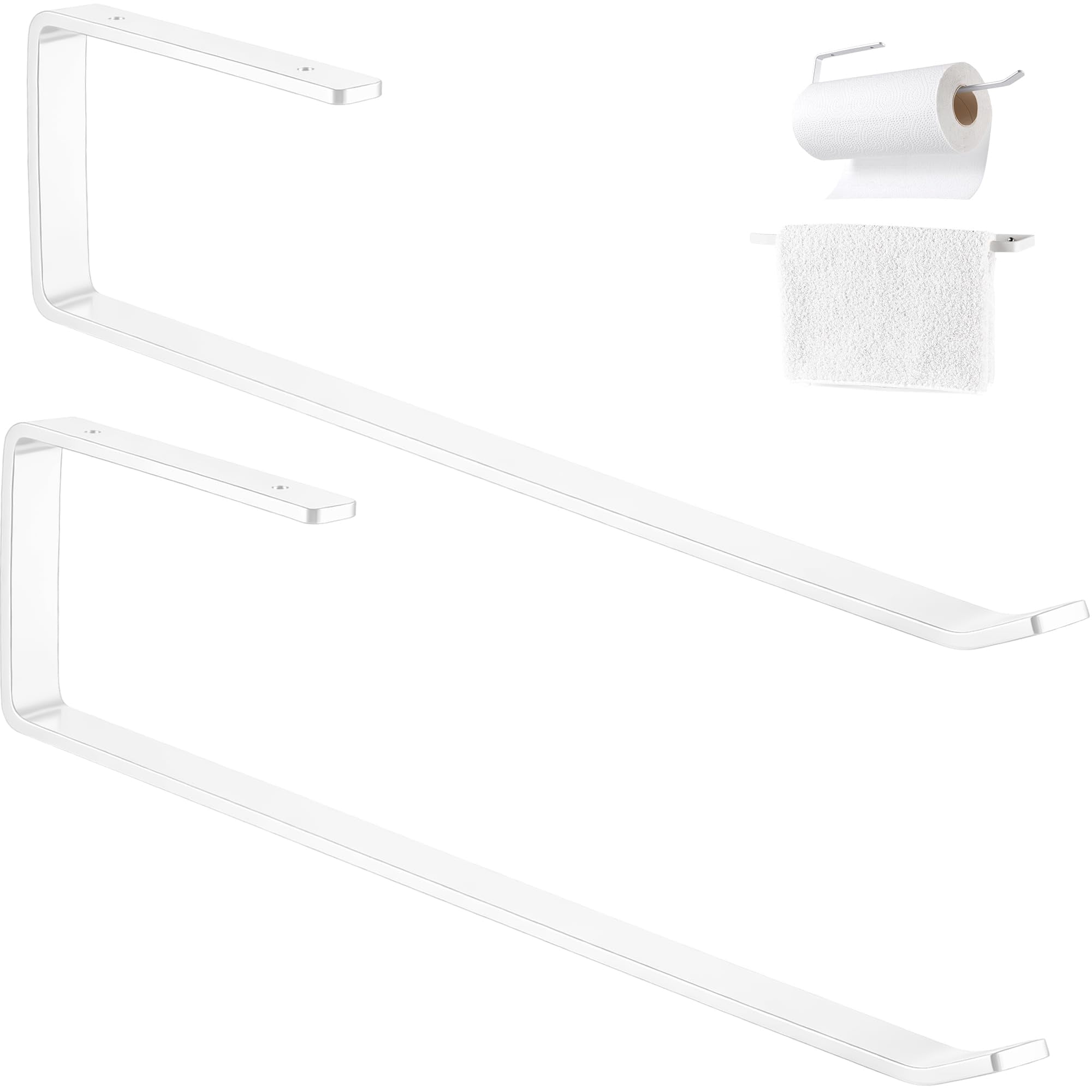 2 Pcs White Under Cabinet Paper Towel Holder, Wall Mount Towel Rack For ...