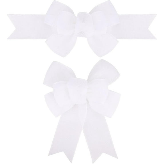 2 Pcs White Wired Ribbon Handmade Premade Burlap Bows for Wreaths Tree ...