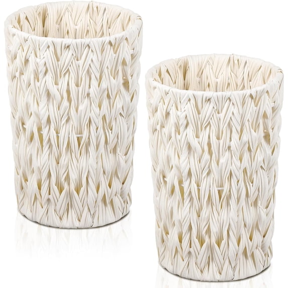 2 Pcs Wicker Trash Cans 2 Gallon Rattan Waste Baskets for Bathroom ...