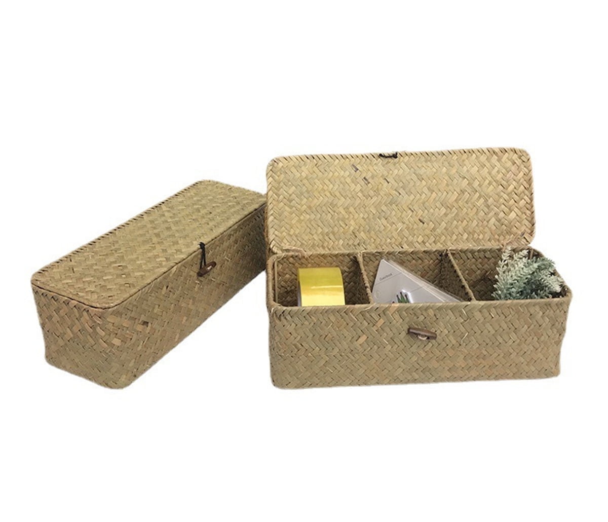 1 Pcs Wickerwork Baskets with Lid,Rectangular Wicker Bin Storage Box ...