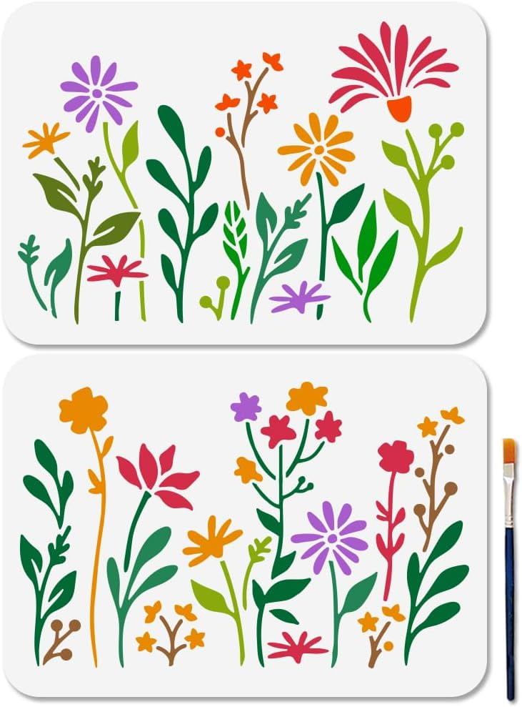 2 Pcs Wildflower Leaves Stencils for Painting Flower Stencil 11.7×8 ...