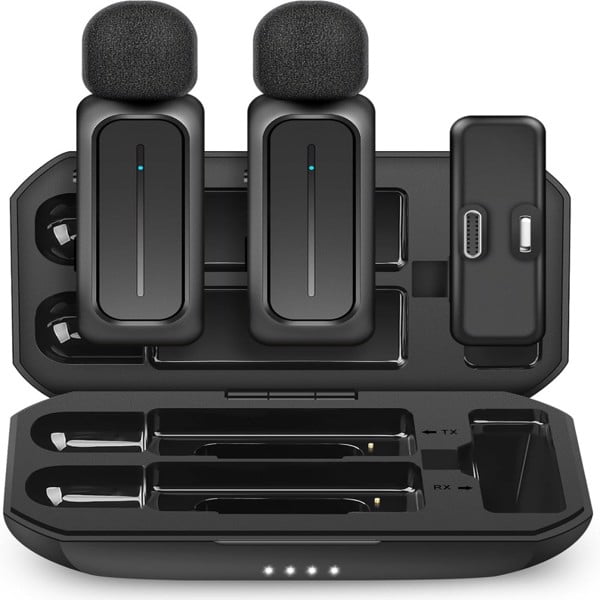 2 Pcs Wireless Lavalier Microphone for iPhone iPad Android with ...