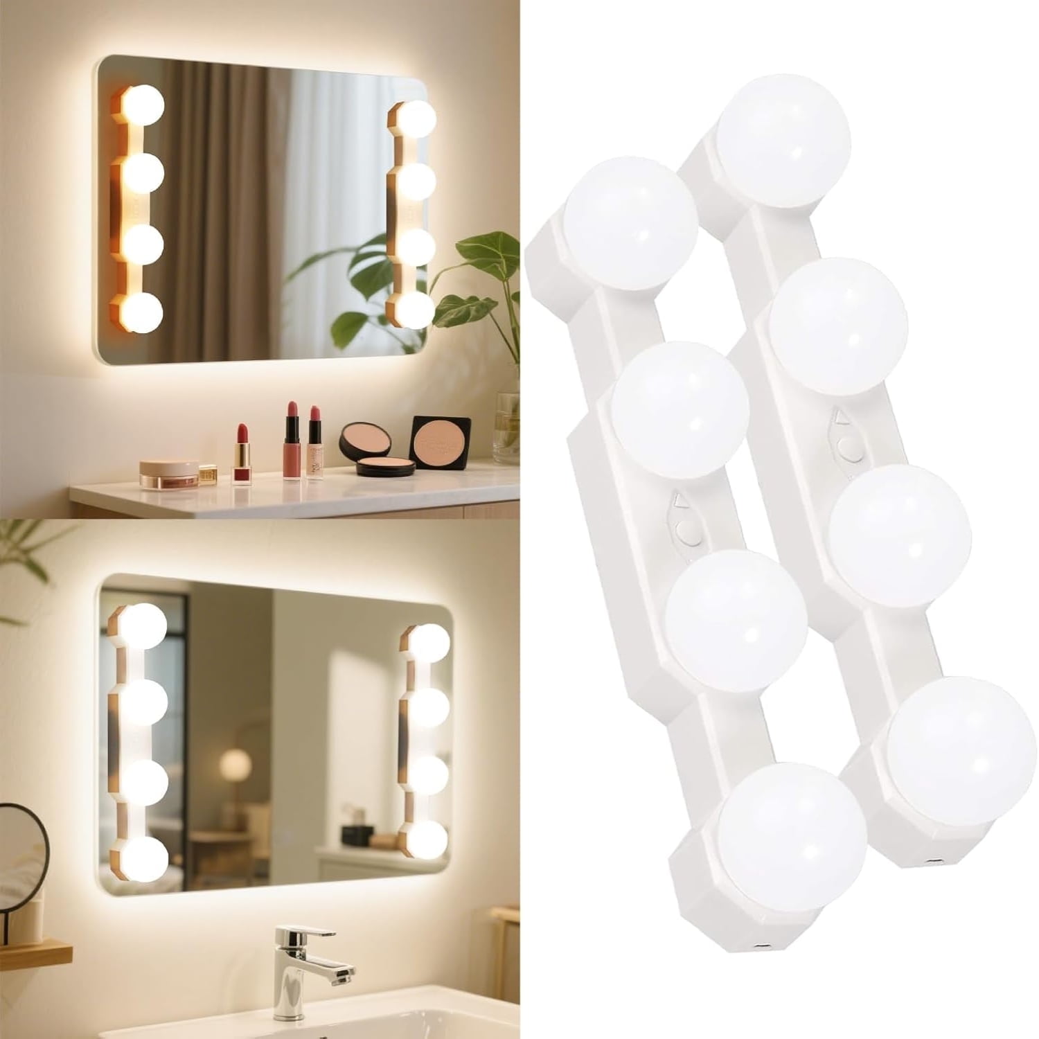 2 Pcs Wireless Vanity Makeup Lights for Mirror, Rechargeable LED Light ...