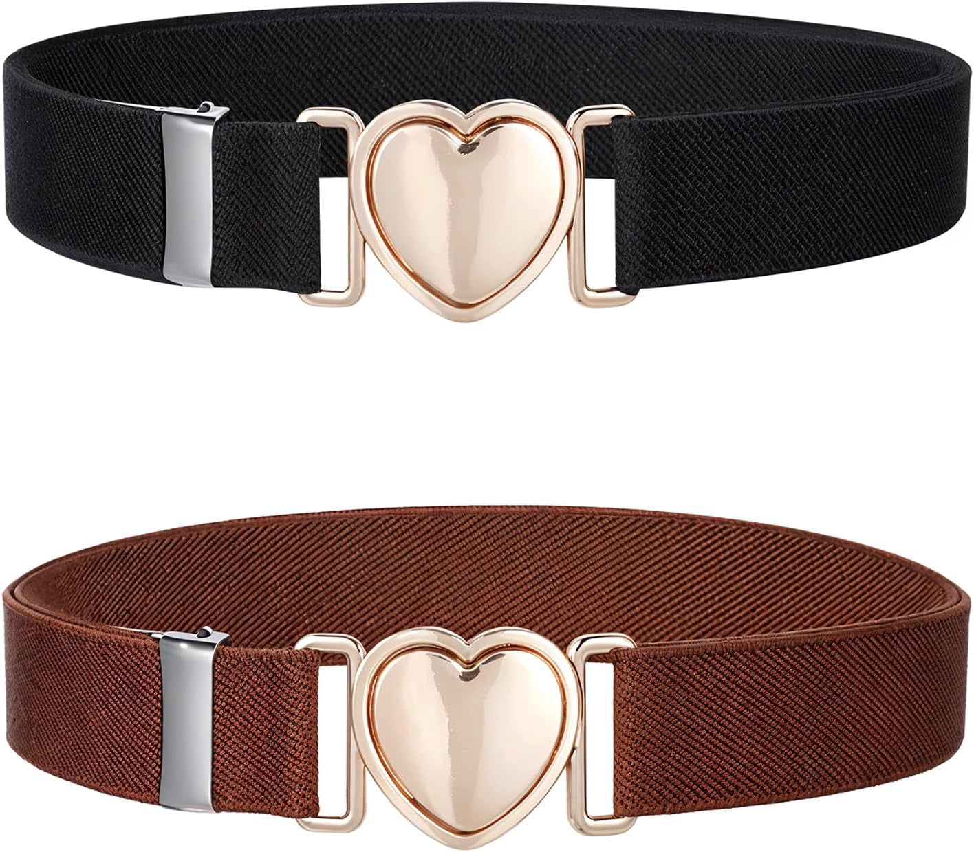 2 Pcs Women Elastic Waist Belts Adjustable Heart Buckle Stretch Belts ...