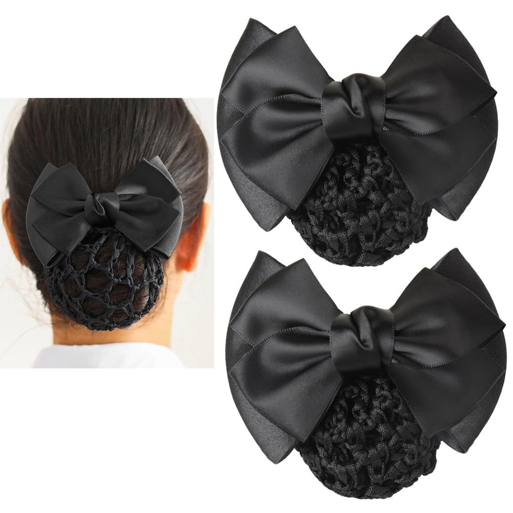 2Pcs Hair Net with Bow Hair Bun Holder Women Hair Snood Net Bowknot ...