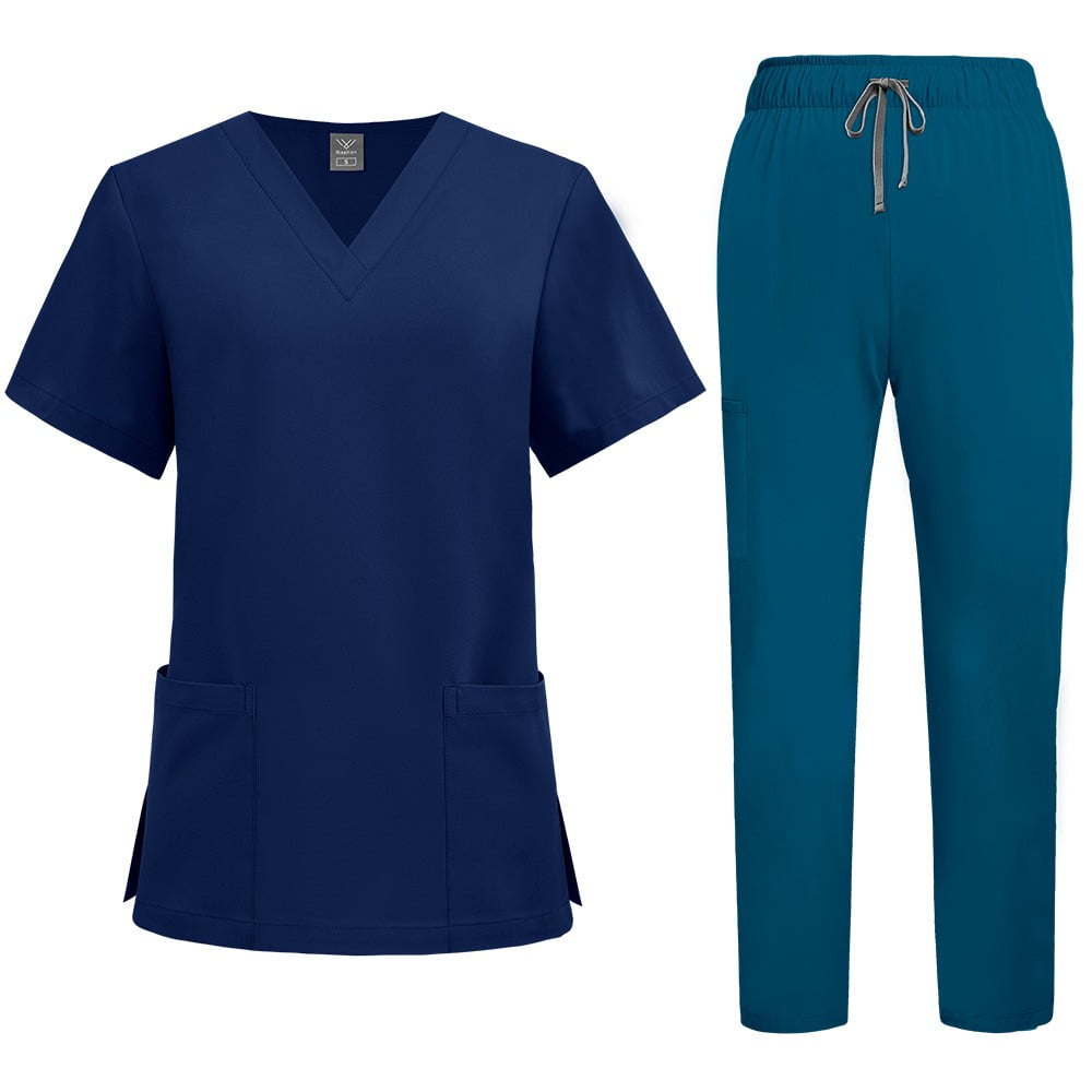 2 Pcs Women Scrubs Sets Nurses Uniform Plus Size Stretch Jogger & Work ...