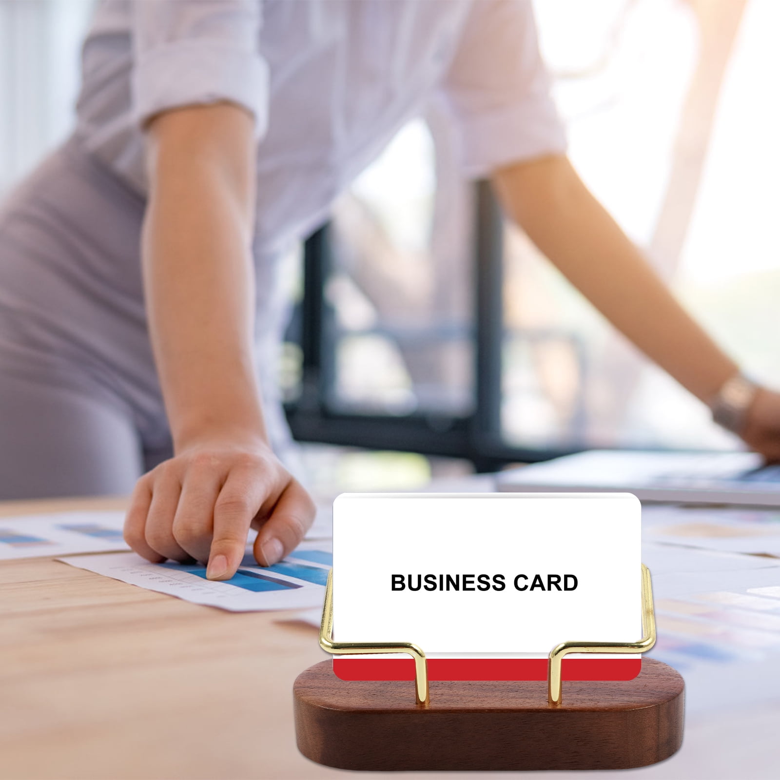 2 Pcs Wood Business Card Holder for Desk, Wooden Creative Business Card ...