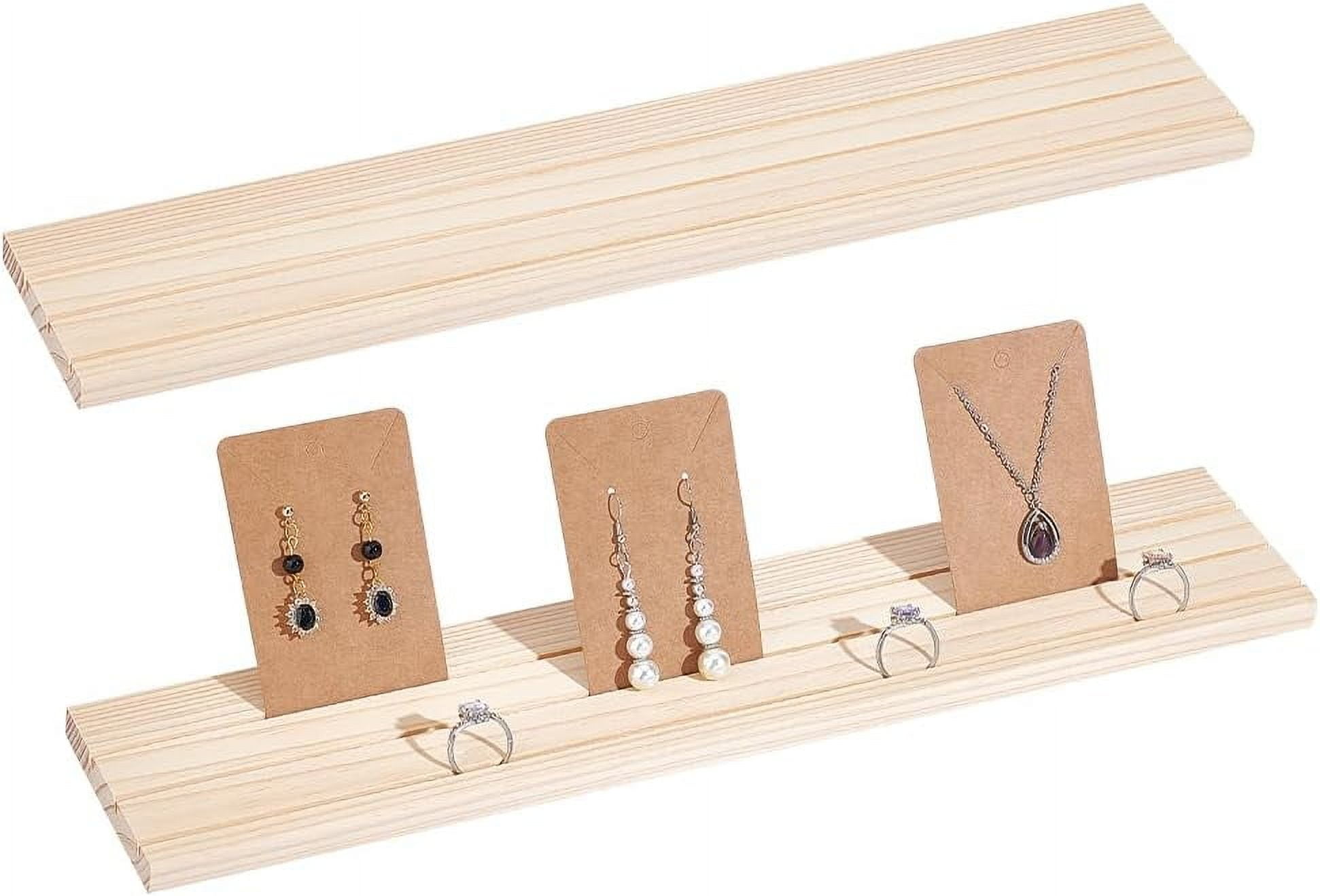 2 Pcs Wood Earring Display Stands 3 Slots Wood Ring Card Holder 15.63x3 ...