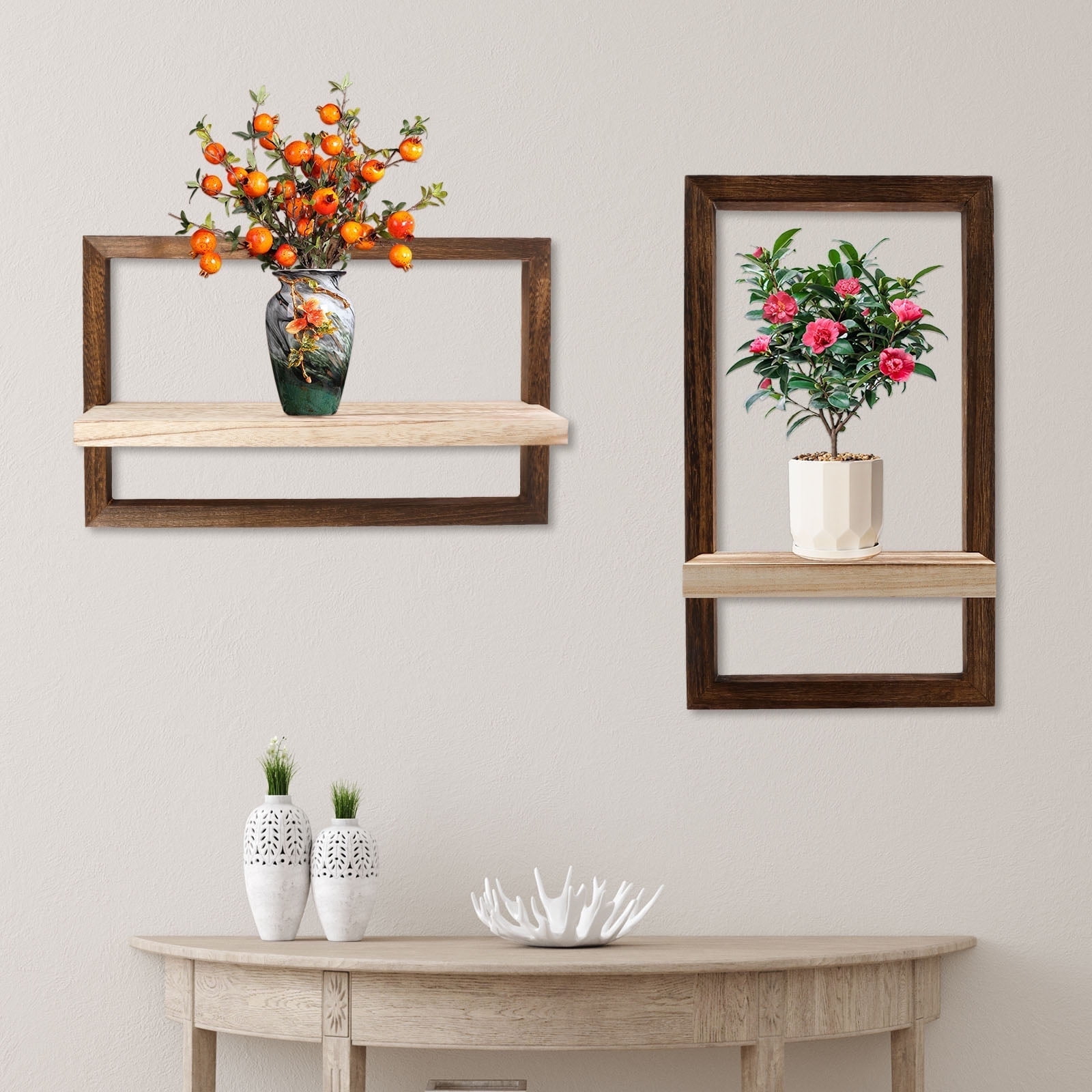 2 Pcs Wood Floating Shelves Square Floating Shelves for Wall Decorative ...