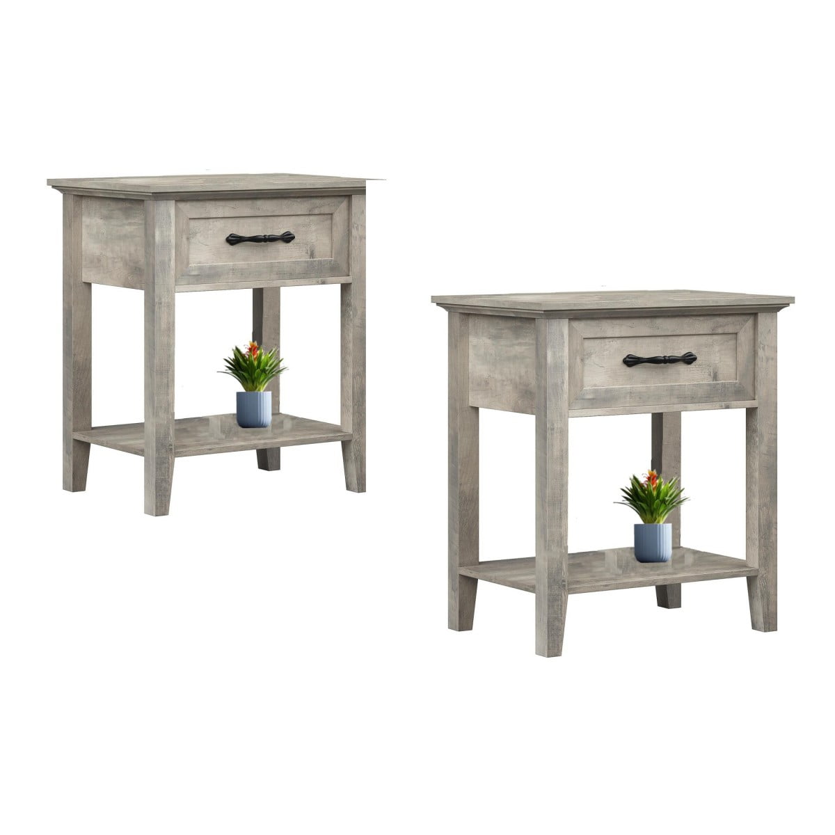 2 Pcs Wood Nightstand Rectangular End Table with Drawer, Gray - Walmart.com
