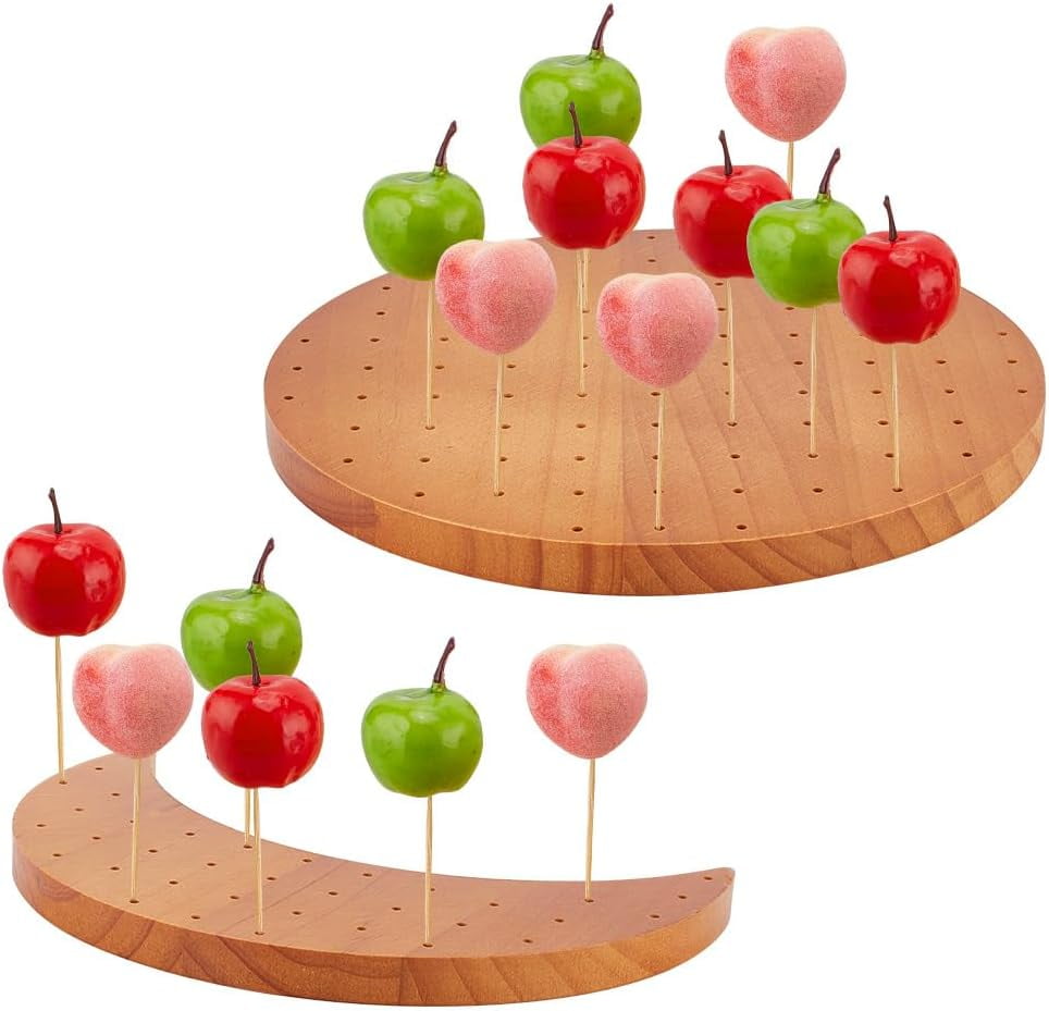 2 Pcs Wood Skewer Holder for Food Display Round/Moon Shape 89/36 Holes ...