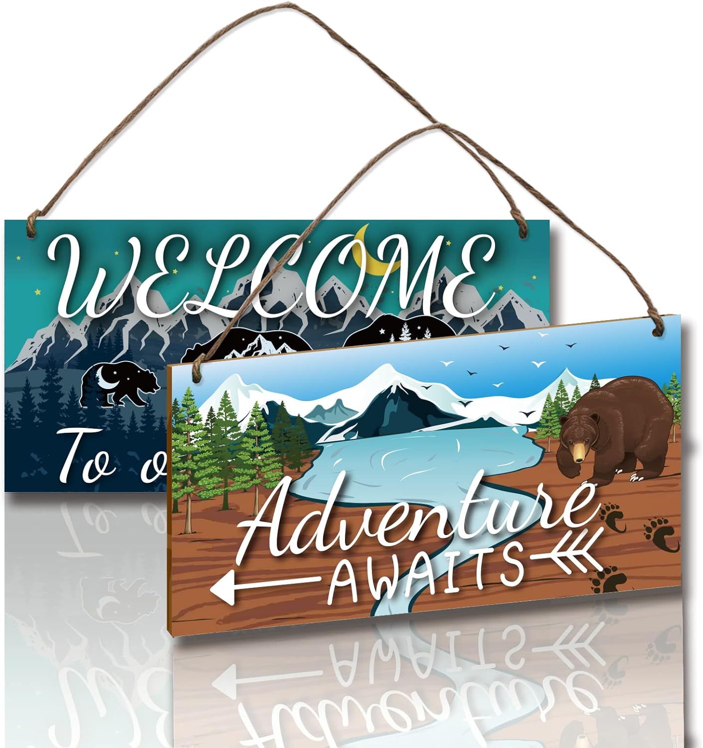 2 Pcs Wood Welcome Signs Welcome To Our Cabin Sign Square Decorative ...