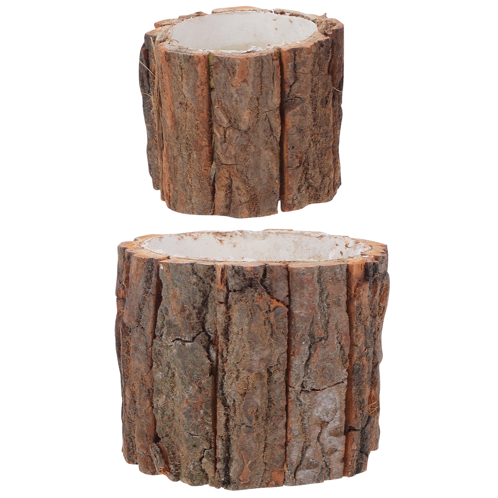 2 Pcs Wooden Barrel Planters for Outdoor Bark Fountain Flower Pot ...