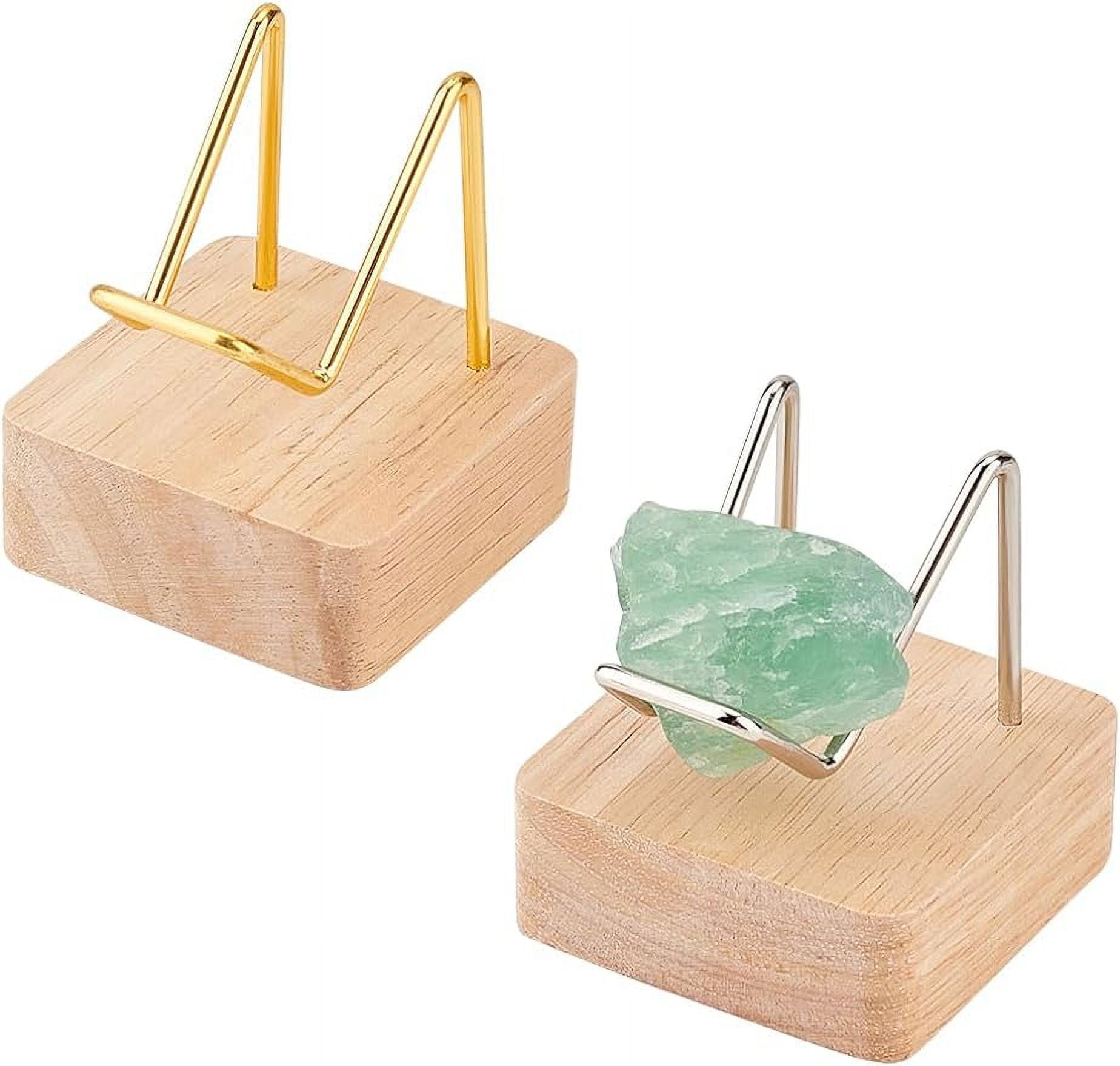 2 Pcs Wooden Base Stone Display Stand 2x2x2.3 inch Gold & Platinum ...