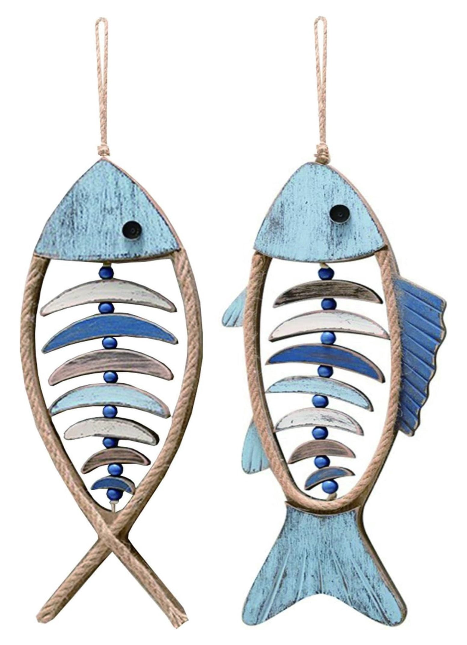 2 Pcs Wooden Fish Wall Decor Beach Nautical Coastal Theme Fish Wall ...