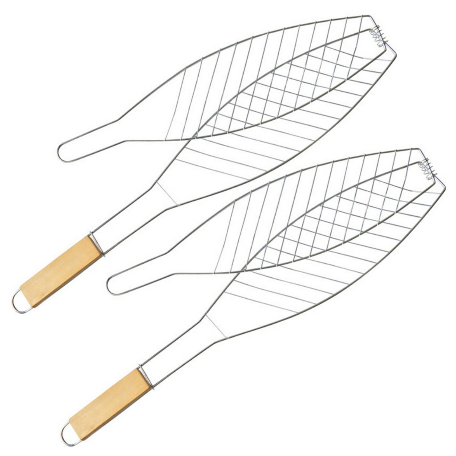 2 Pcs Wooden Handle Barbecue Net Clamp Cage Para Fish Barbecue Basket ...