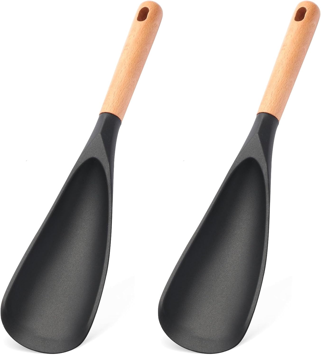 2 Pcs Wooden Handle Silicone Cooking Spoon Set for Nonstick Cookware ...