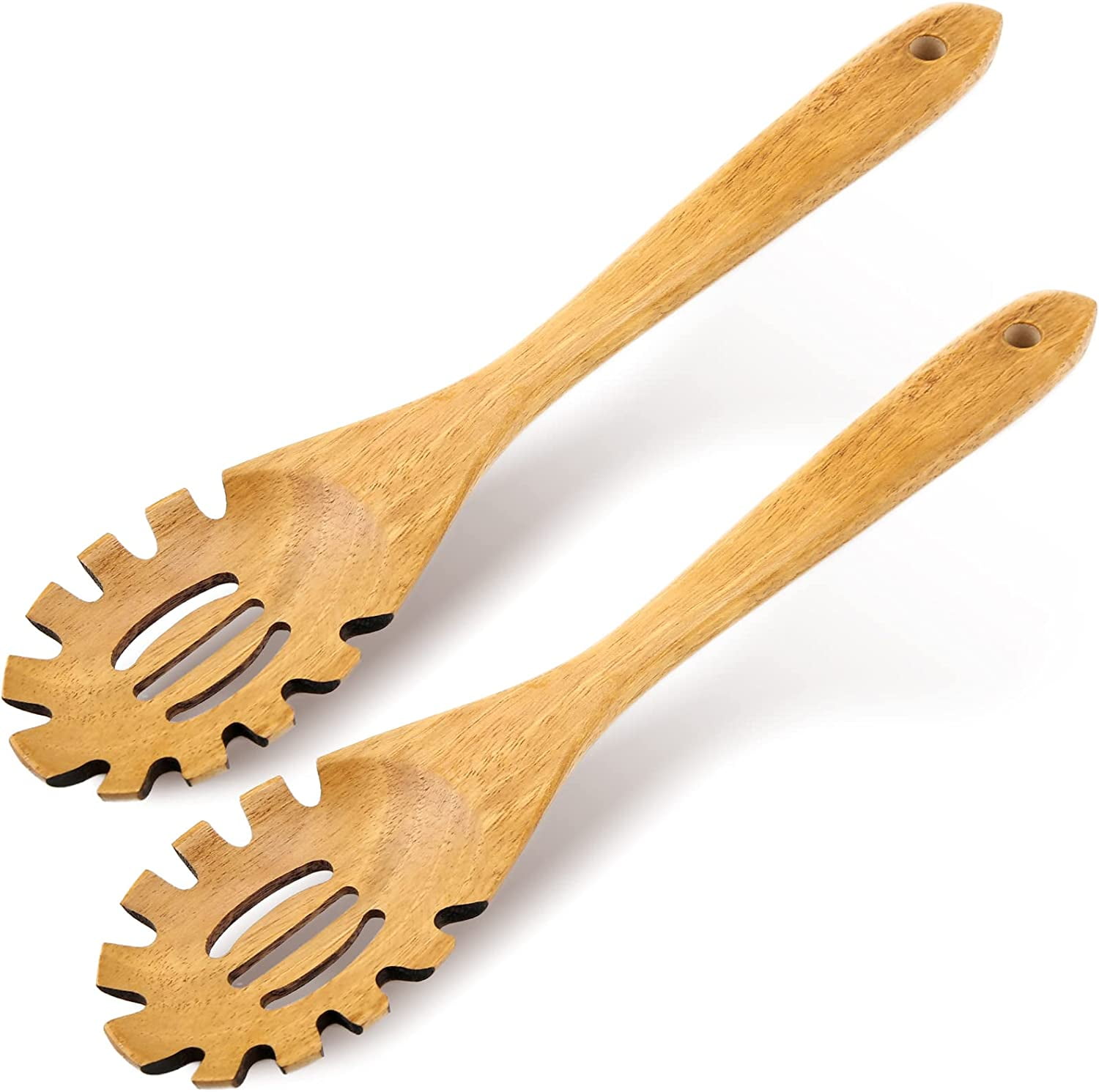2 Pcs Wooden Pasta Spoons, Pasta Servers with Teeth, Spaghetti ...