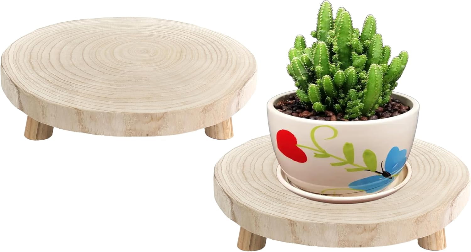2 Pcs Wooden Plant Stands Modern Raised Display Risers for Indoor ...