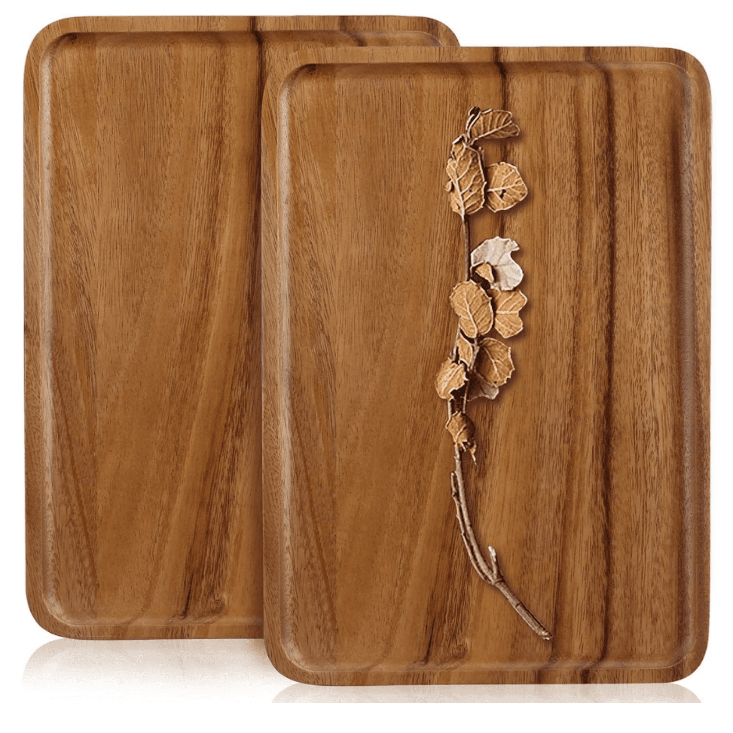 2 Pcs Wooden Rectangle Serving Trays for Bar Party Food Tray Large ...