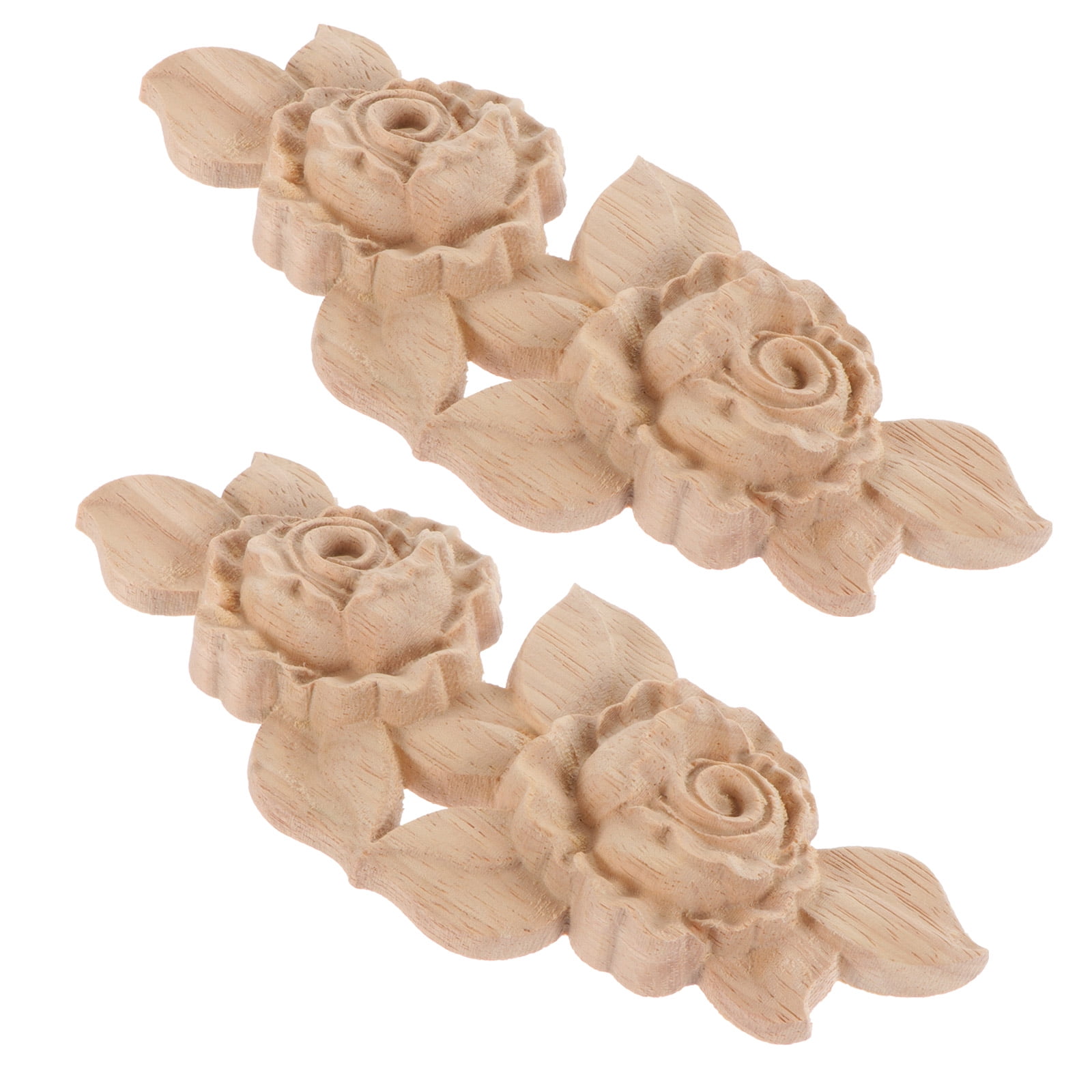2 Pcs Wooden Rose Appliques Decal Carved Corner Onlay Decor Wooden ...