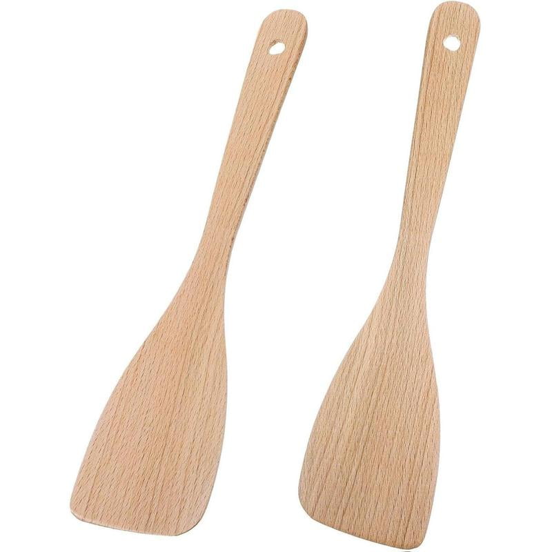 2 Pcs Wooden Spatulas for Cooking, 13-Inch Flat Beech Turner, Long ...