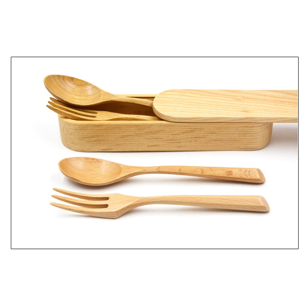 2 Pcs Wooden Spoon and Fork Rice Spoon and Fork Reusable Spoon and Fork ...