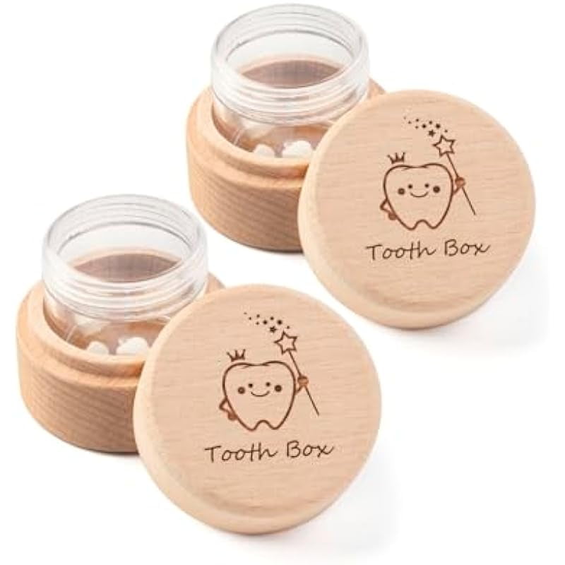 2 Pcs Wooden Tooth Box, Acrylic Jar, Double Layer Tooth Keepsake Box ...