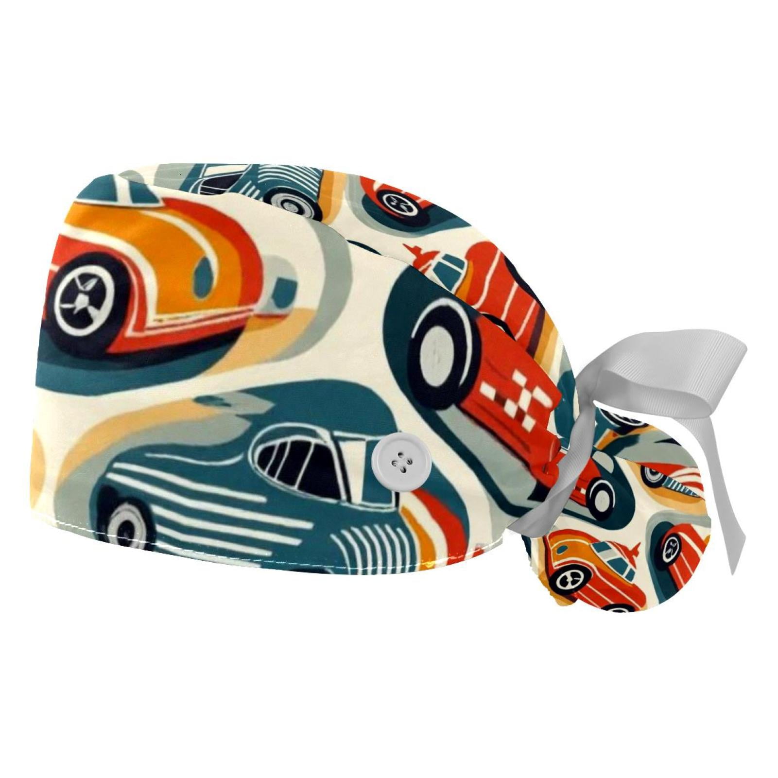 2 Pcs Working Cap Hat with Button and Sweatband,Cartoon Car Pattern ...