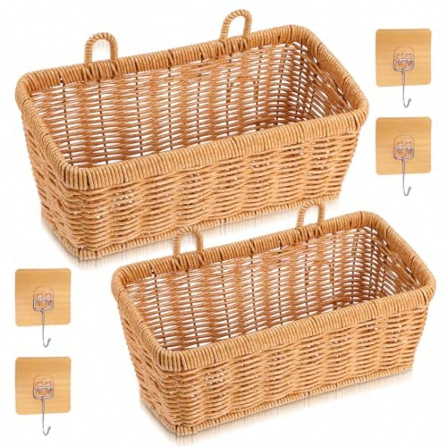2 Pcs Woven Hanging Wall Baskets for Storage Boho Style Hanging Storage ...