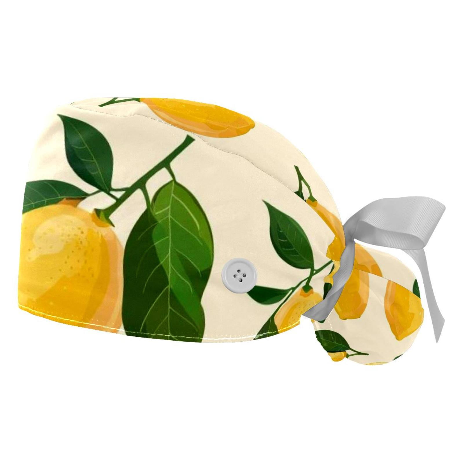 2 Pcs Yellow Lemon Fruit Scrub Caps Adjustable Women Nursing Cap with ...