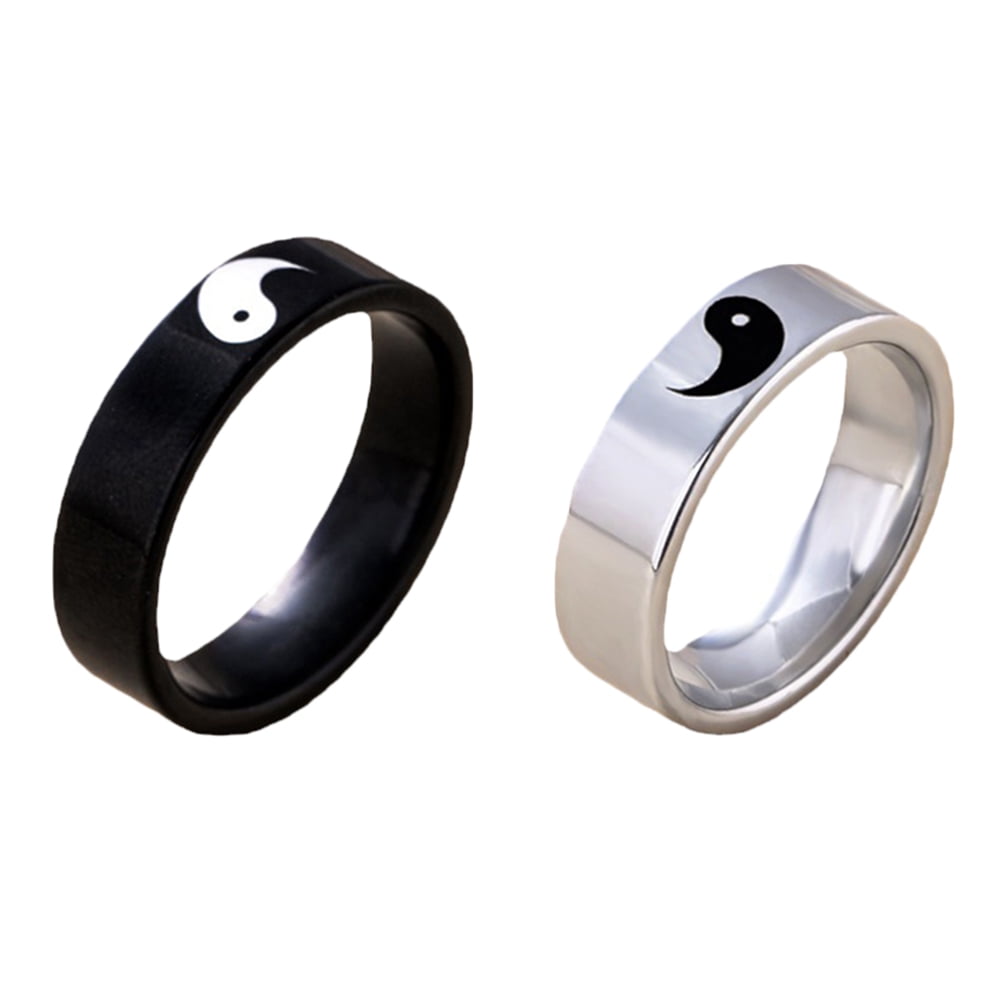 2 Pcs Yin Yang Eight Diagrams Ring Promise Rings Matching Stainless ...