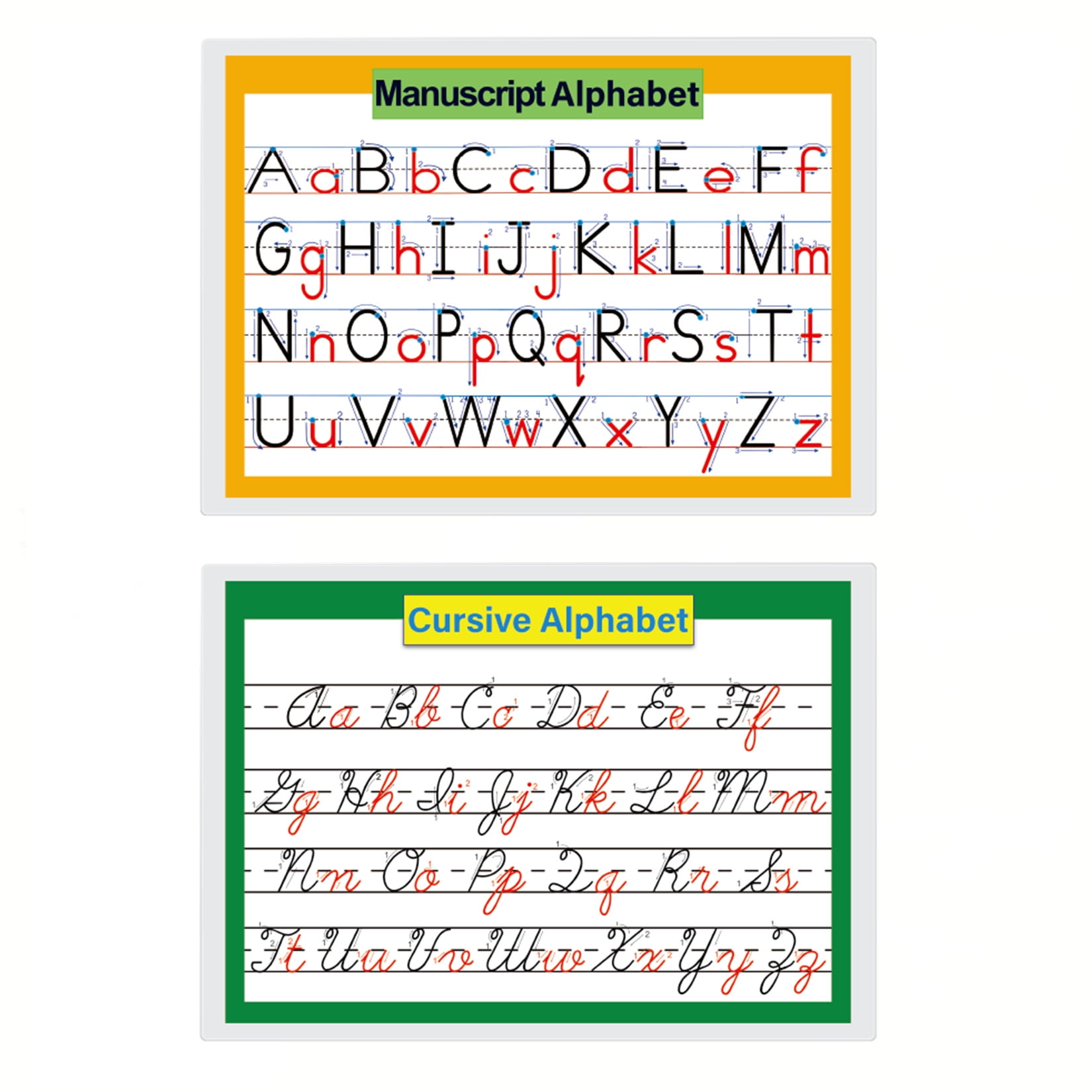 2 Pcs/set 26 Alphabet Cursive Training & Manuscript Chart for Classroom ...