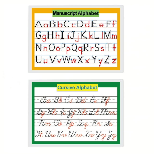 2 Pcs/set 26 Alphabet Cursive Training & Manuscript Chart for Classroom ...