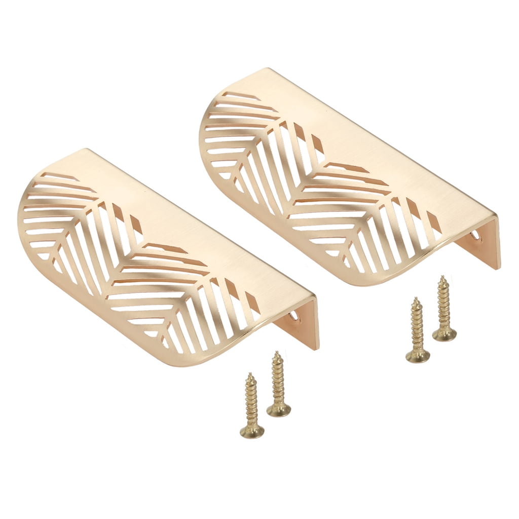 2 Pcs shaped Handle Gold Brushed Hollow Pulls Furniture Cabinet Leaves ...