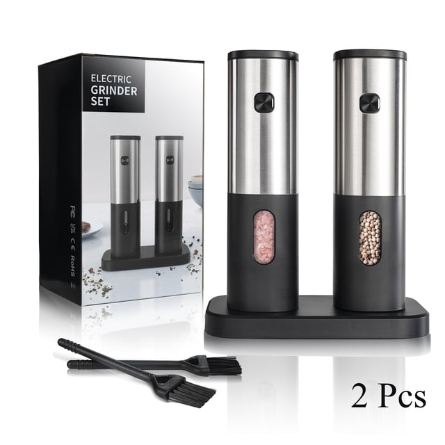 2 Pcs Electric Pepper Grinder Set, One-Hand Operation, Adjustable ...