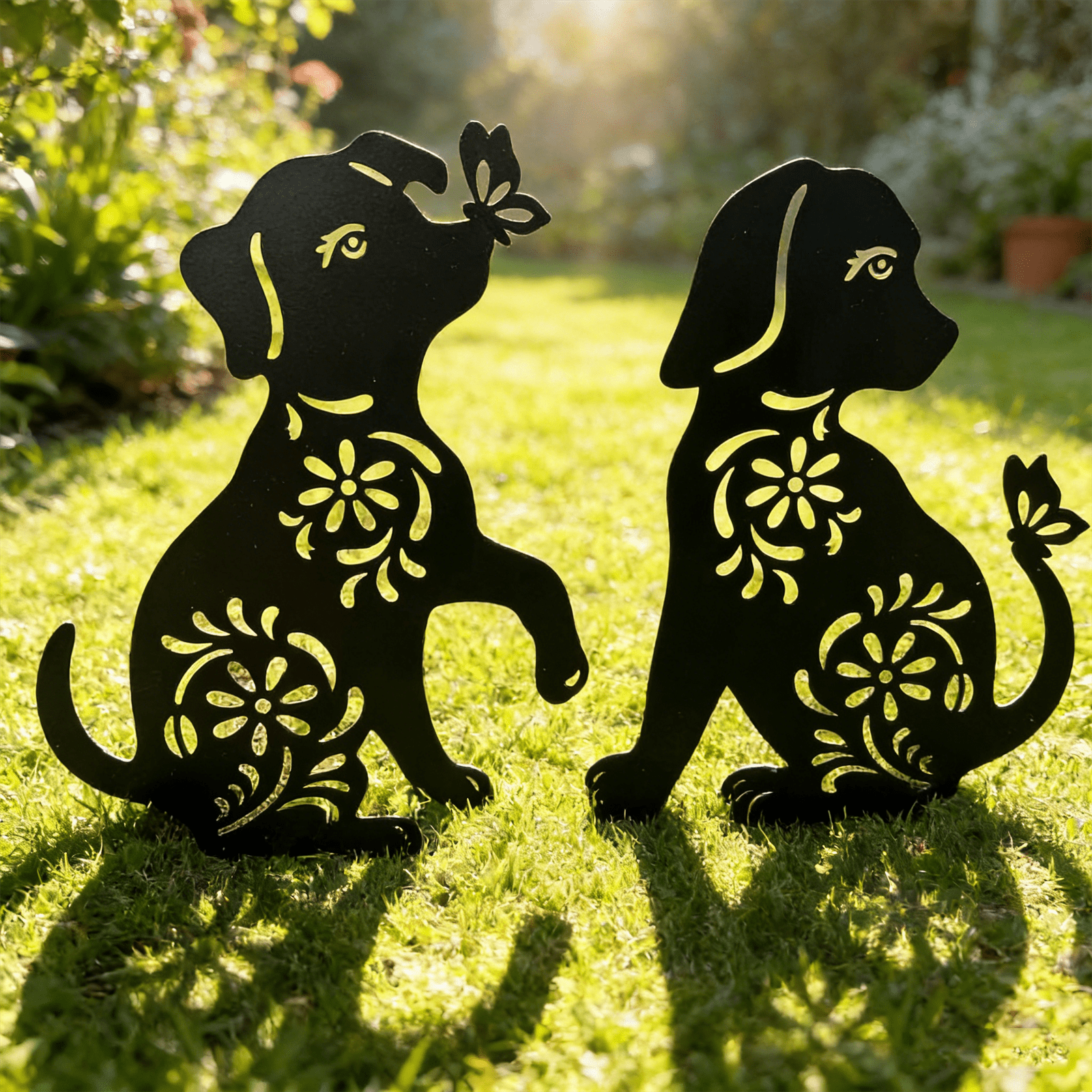 2 Peice Dog Yard Sign,Metal Animal Yard Decor,Puppy Lawn Signs with ...
