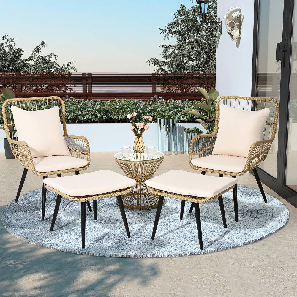 Pamapic 5-Piece Outdoor Wicker Patio Conversation Set with Cushions ...