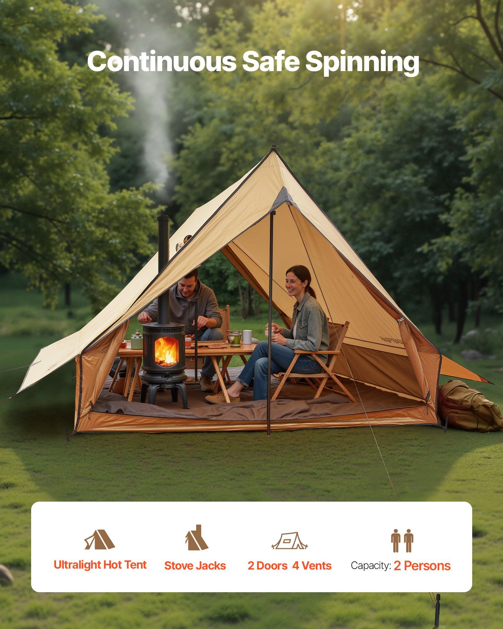 2-Person Backpacking Hot Tent with Stove Jack - Waterproof Winter Cabin ...