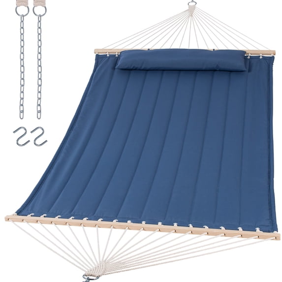 2 Person Blue Double Outdoor Hammock with Hardwood Spreader Bar ...