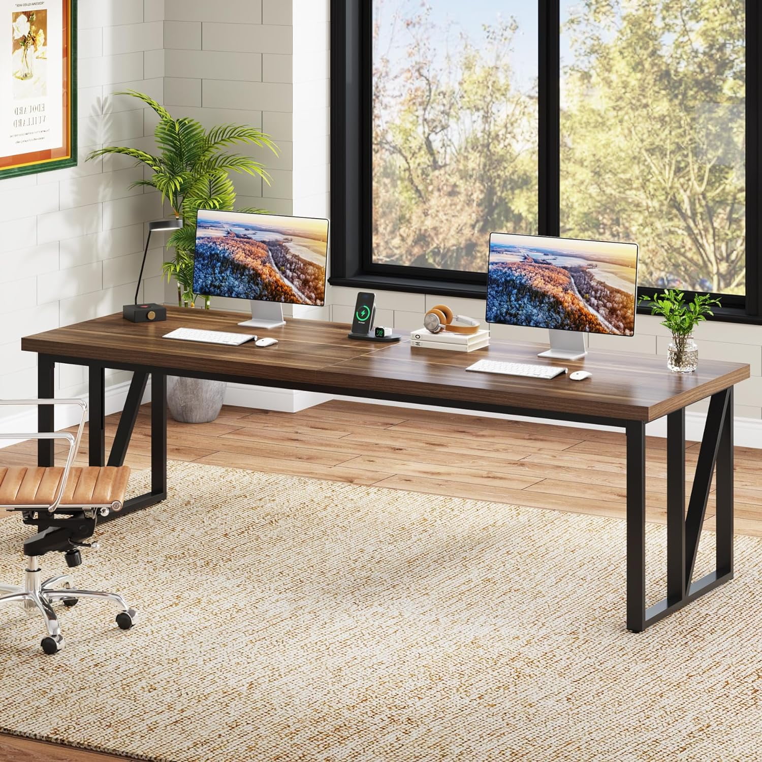 2 Person Computer Desk: 78.7 Inches Extra Long Double Desk, Large Wood ...