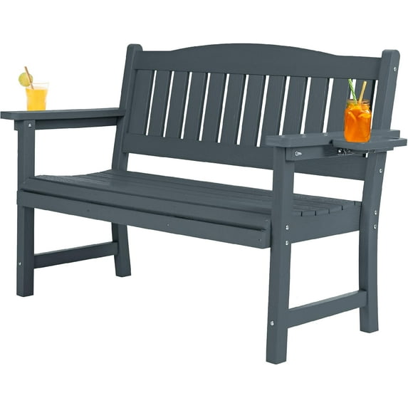 2-Person HIPS Outdoor Bench, Weatherproof Garden Bench with 800 lbs ...