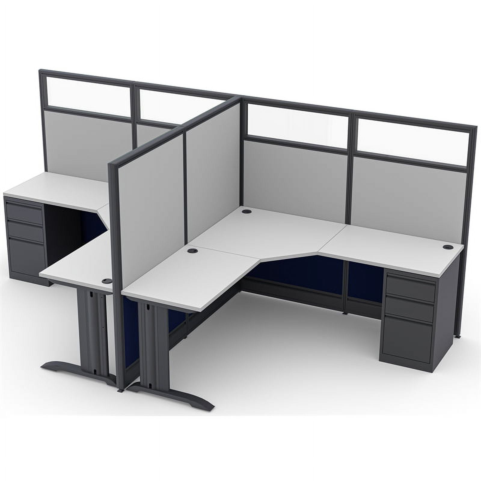 2-Person L-Shaped Workstation with Glass Topper - Gray/Royal Blue ...