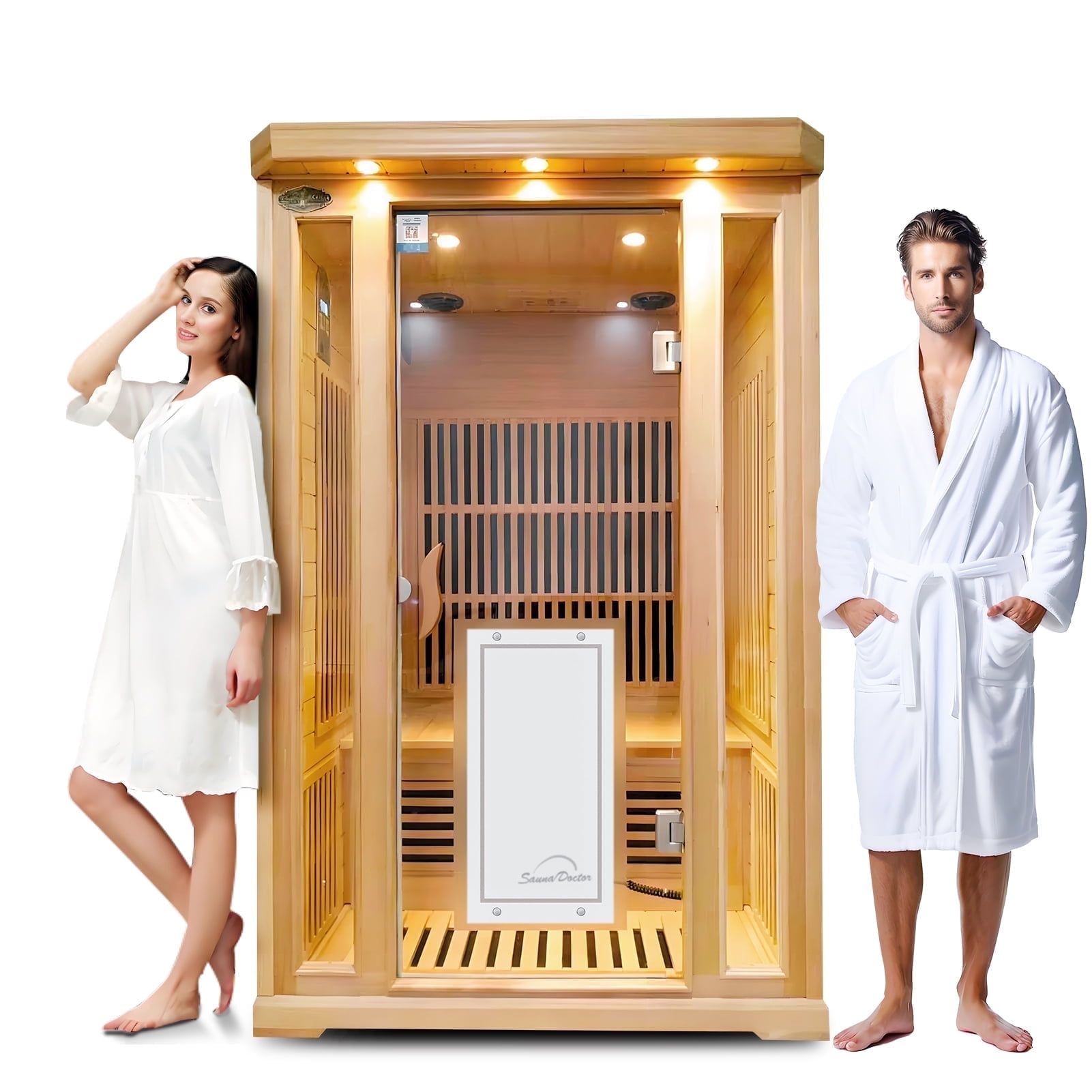 2 Person Low EMF Far Infrared Sauna for Home, Indoor Dry Sauna Hemlock Wood 1800W Graphene ...