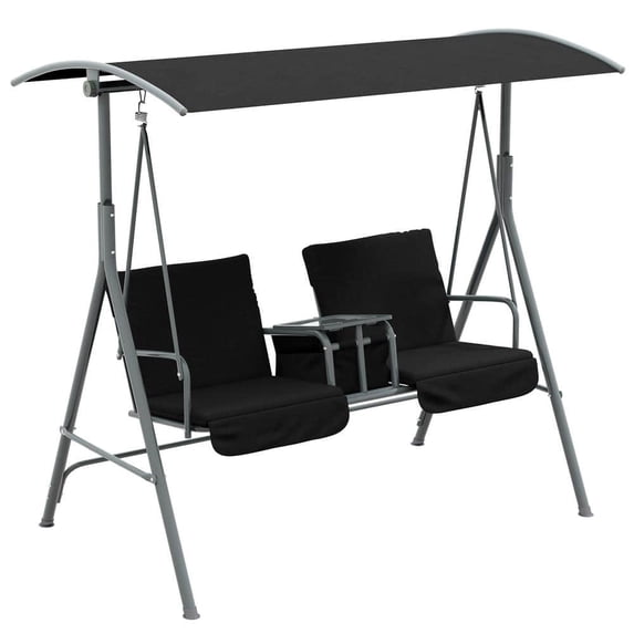 2-Person Metal Porch Swing with Stand, Outdoor Swing with Canopy, Pivot ...